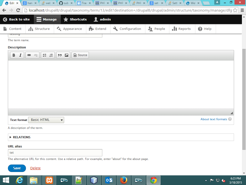 Delete button on edit term form does nothing [#2069411] | Drupal.org